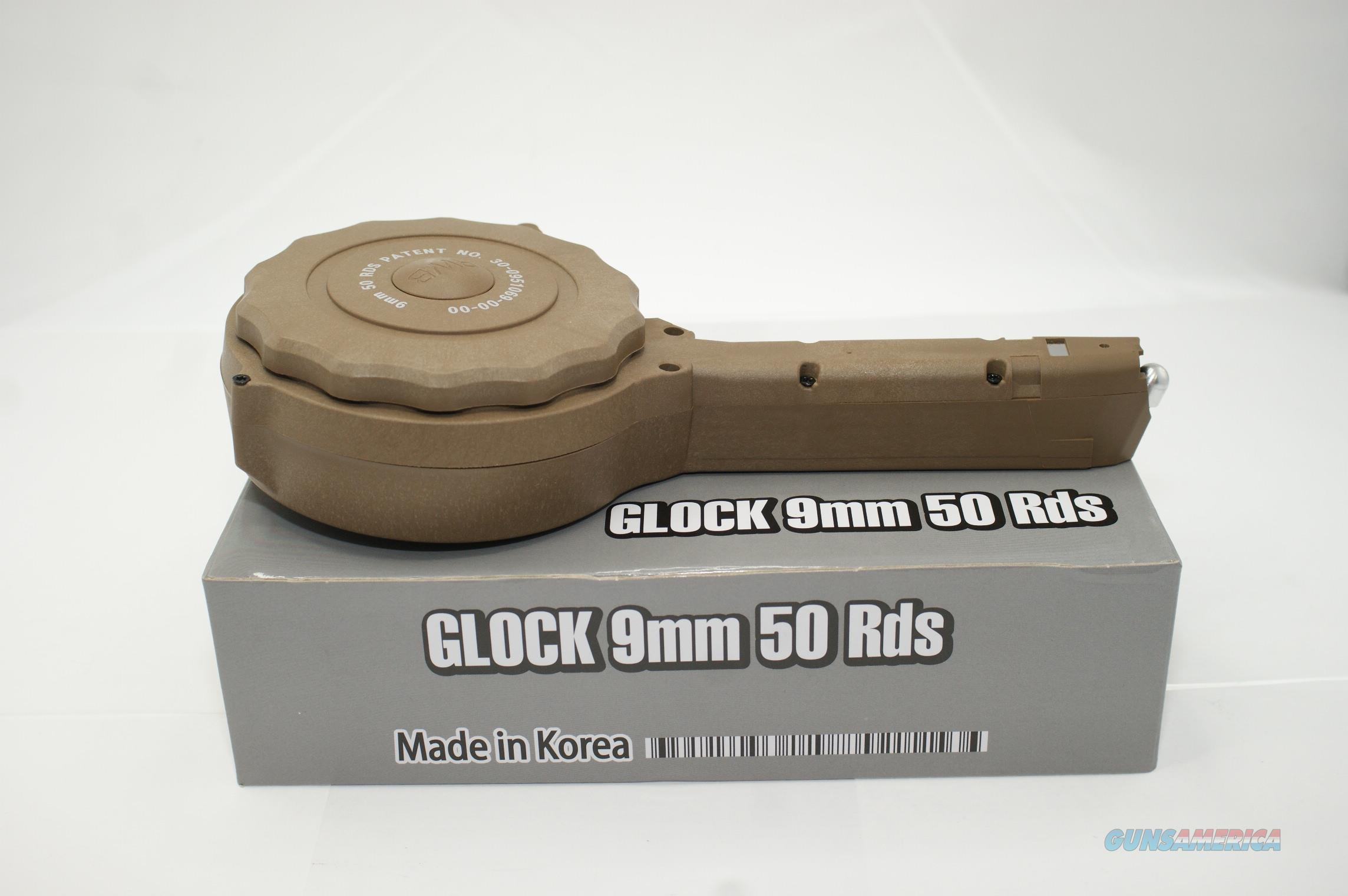 Glock 50rd 9mm Drum Mag TAN for sale at Gunsamerica.com: 954512324