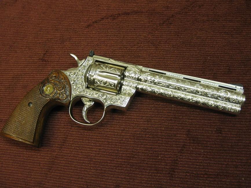 COLT PYTHON .357 NICKEL 6-INCH - FULLY ENGRAVED... for sale