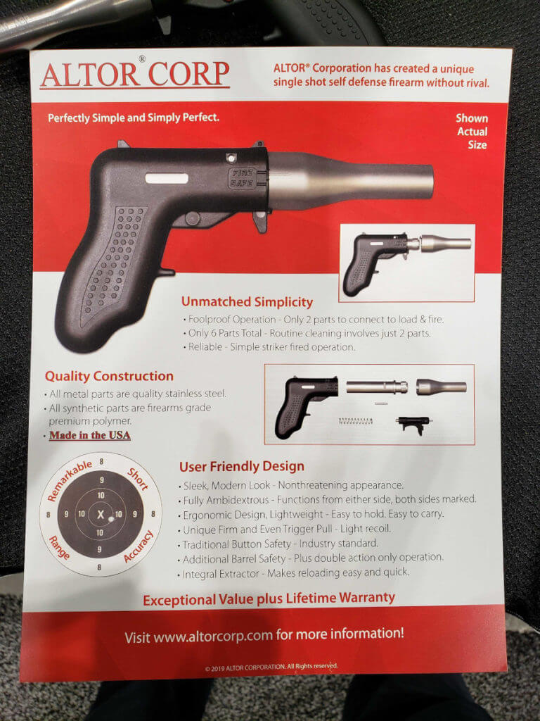 The Altor Corp. Single-Shot Self-Defense Pistol at NASGW