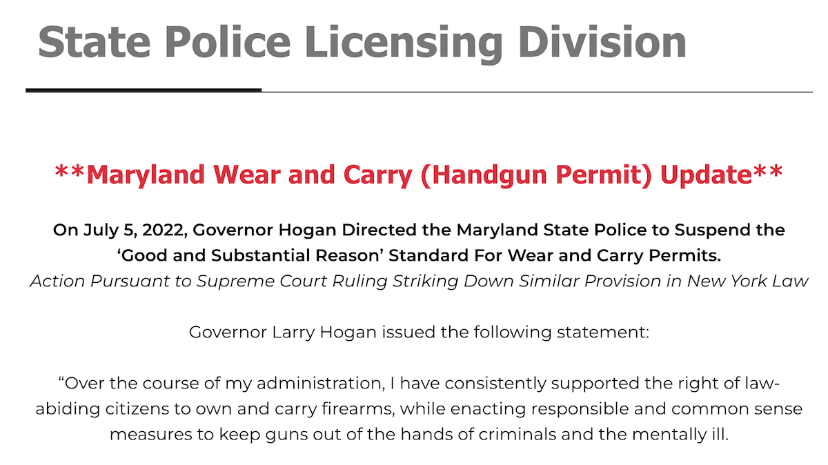 Maryland Scraps ‘Good and Substantial Reason’ Requirement