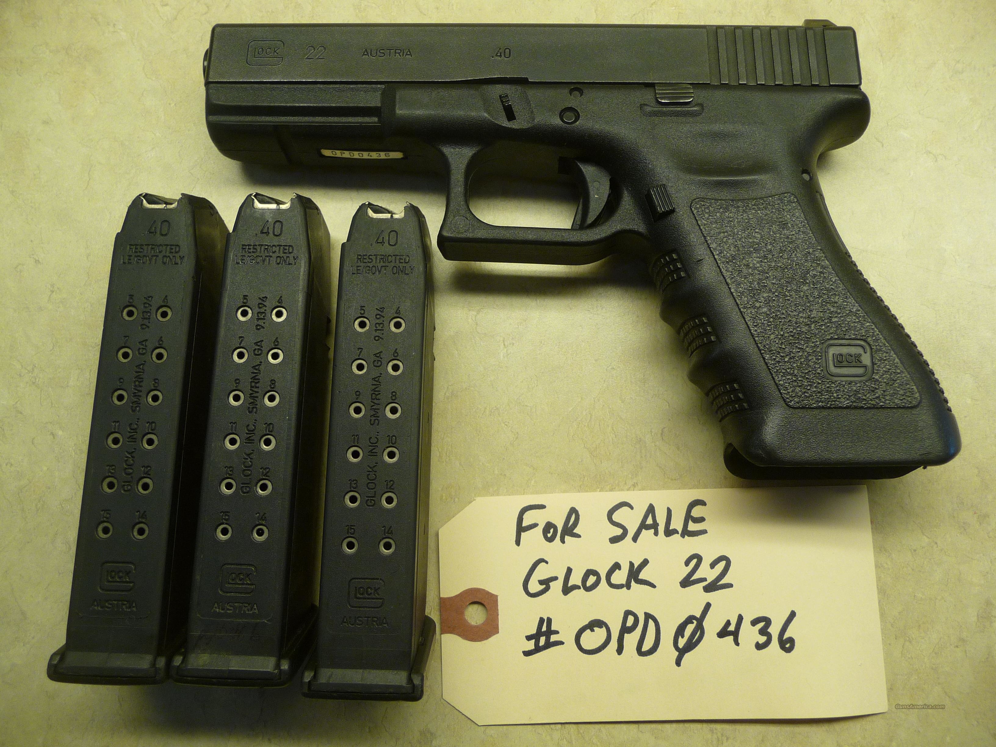 Used GLOCK 22 with 3 Hi-Cap Mags, .40 Caliber, ... for sale