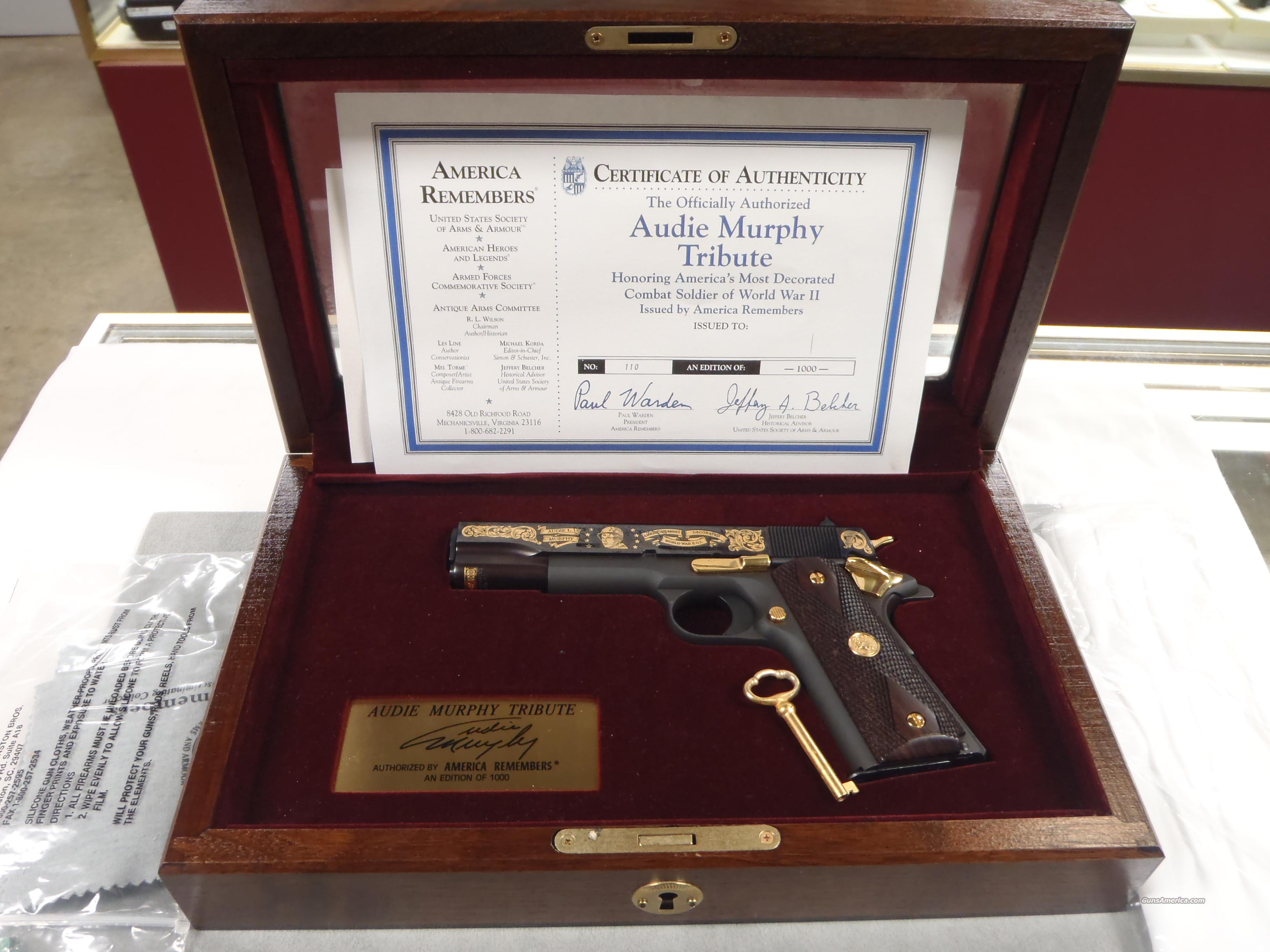 Colt 1911 Audie Murphy Tribute COA for sale
