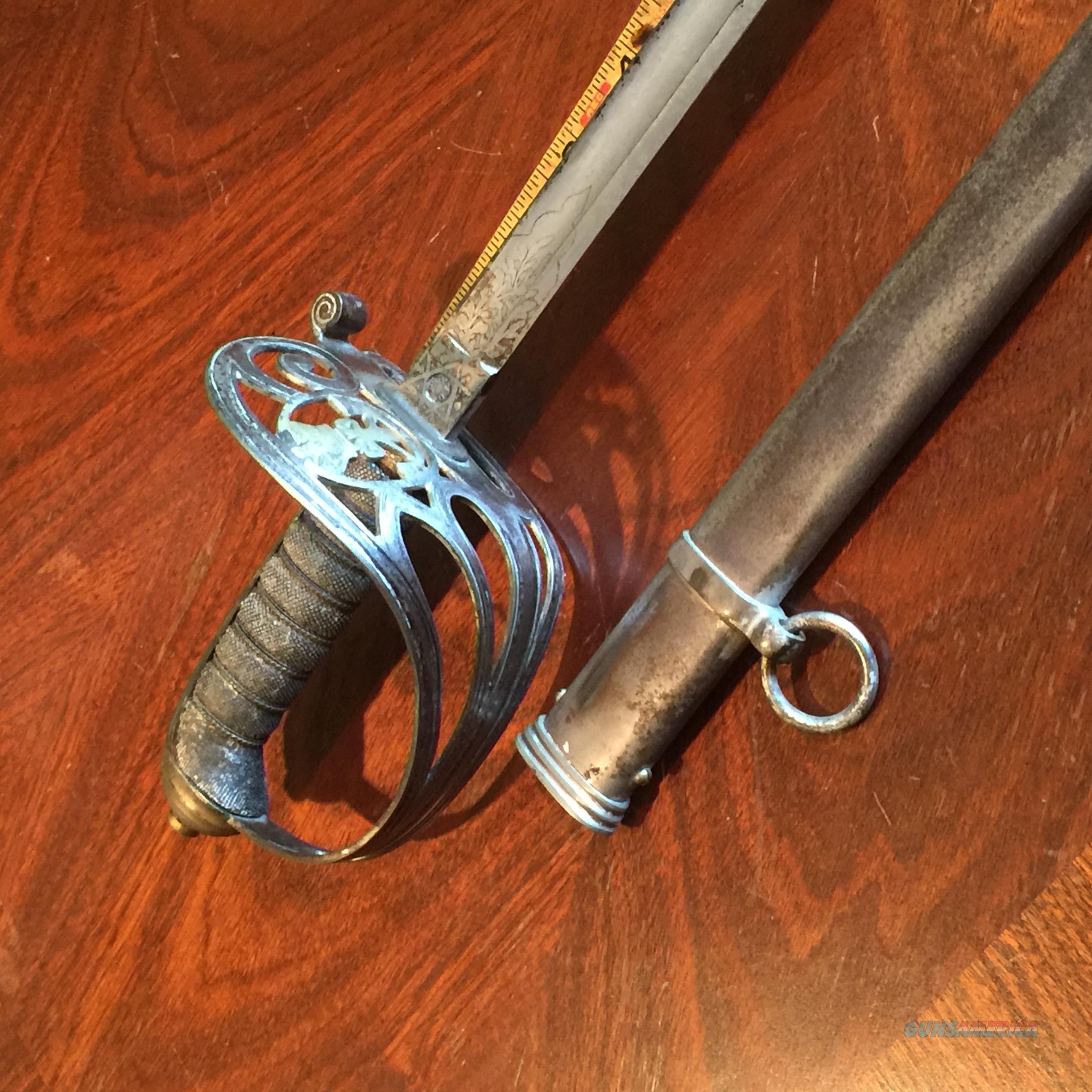 Sword Spanish military 32" with scabbard, engra... for sale