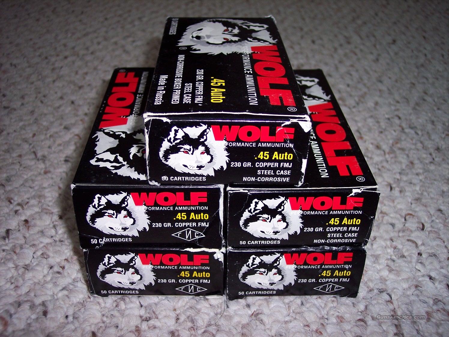 Wolf 45 ACP- 5 boxes - 230 Gr. Copper FMJ for sale